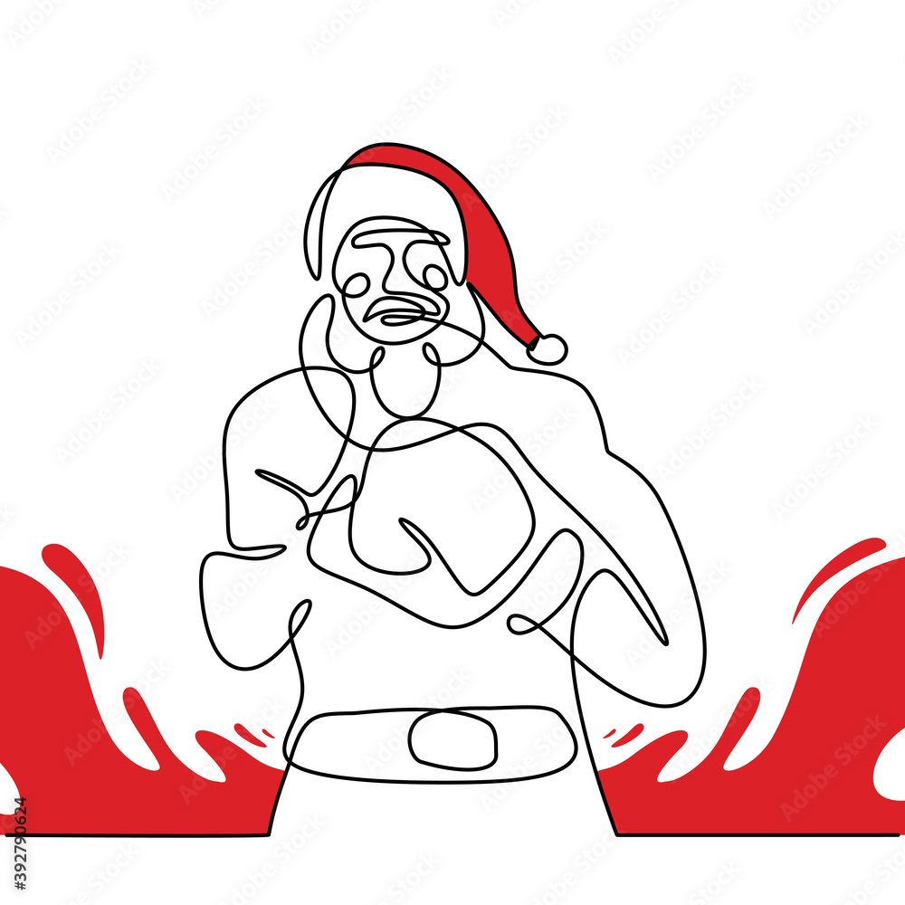 Santa claus with boxing glove continuous one line drawing. Christmas ...