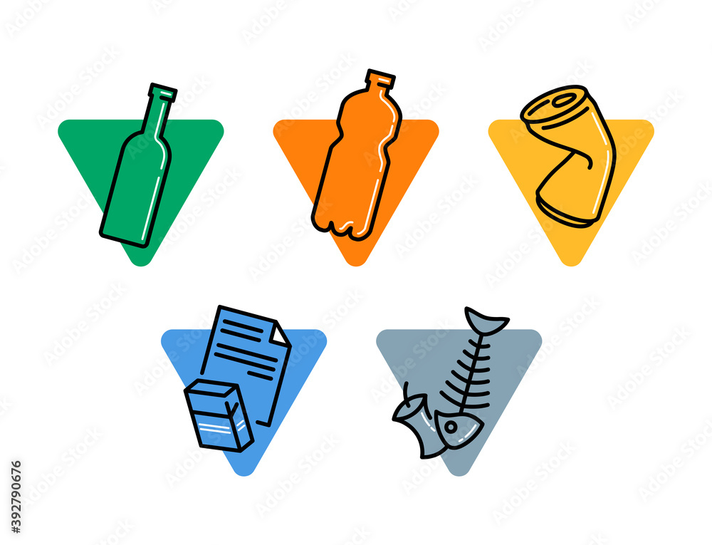 Vetor de Waste sorting and garbadge separation pictogram set - dumpster ...