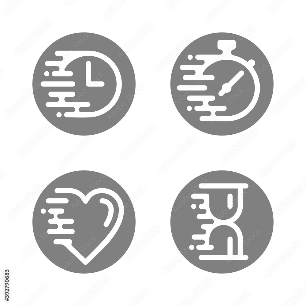 Deadline icon and quick lead times icons set - stopwatch, clock, heart ...