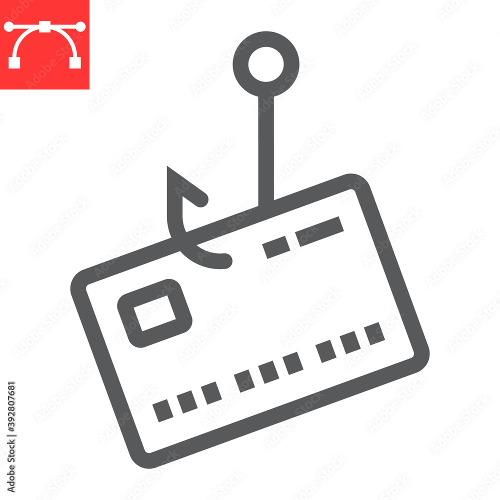 Banking scam line icon, security and phishing password, data theft sign ...