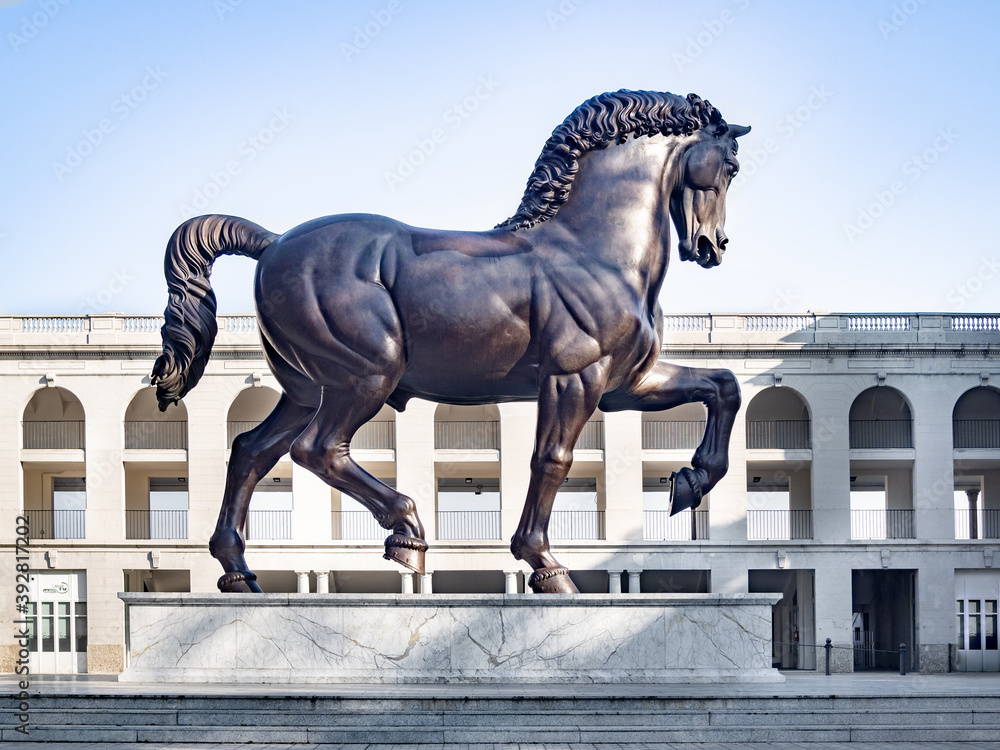 MILAN, ITALY-FEBRUARY 15, 2019: Leonardo's Horse (aka Gran Cavallo) the ...