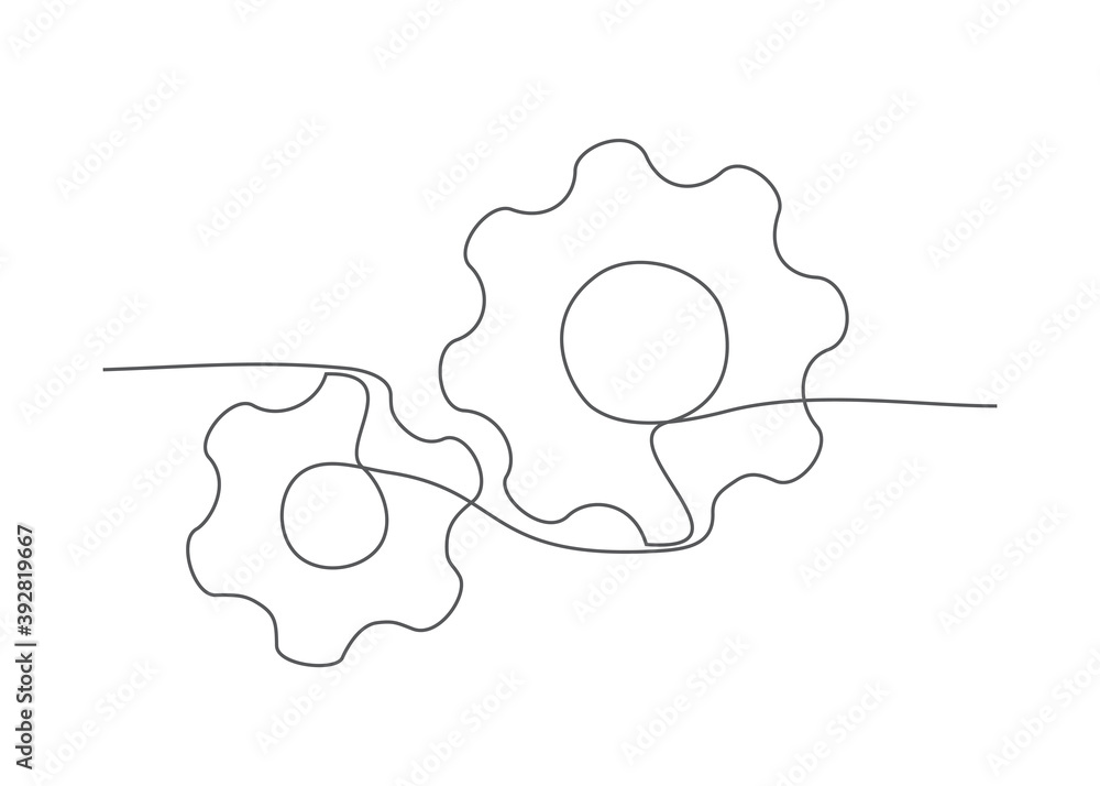 Gear One line drawing Vector gear in line style on white background ...