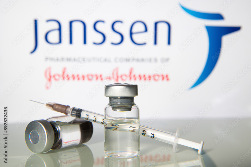 Milan, Italy: November 16, 2020: Vaccine vials and syringe with Janssen ...