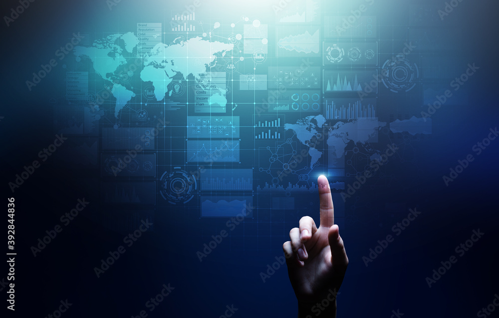 Business intelligence dashboard with graph and icons. Big data. Trading ...