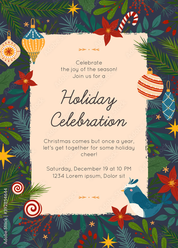 Christmas and Happy New Year party invitation template.Modern vector ...