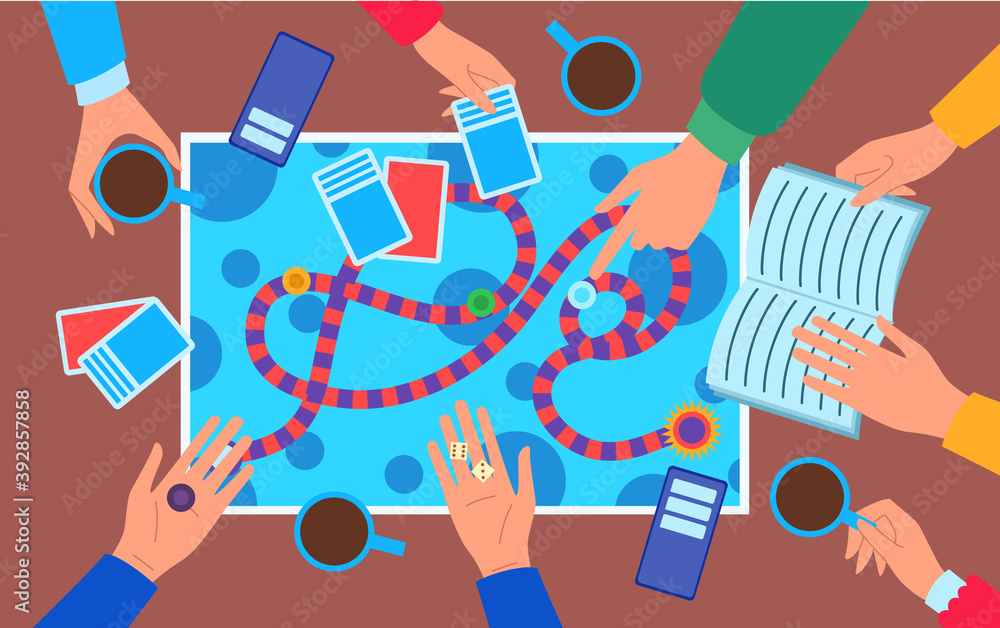 Cartoon Color Characters People Playing Board Game Concept. Vector ...