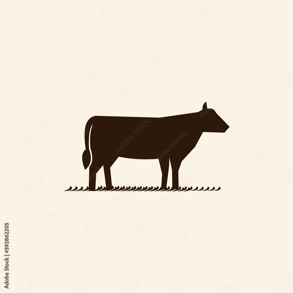 red angus cattle walking around grass fields, vector illustrations ...