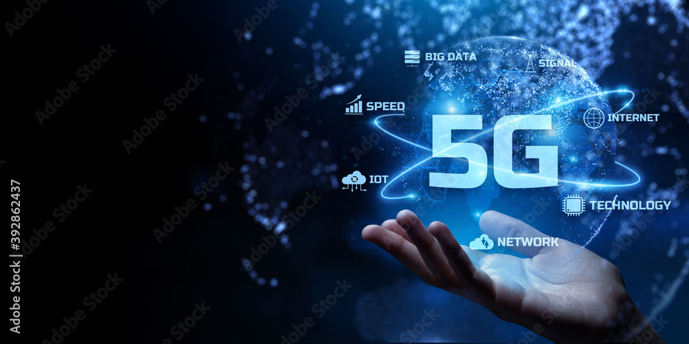 5G Fifth generation fast speed internet connection. Networking and ...