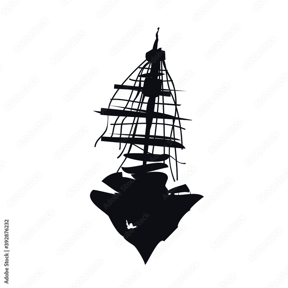 Old sunken broken ship logo icon sign sailboat sail mast ancient emblem ...