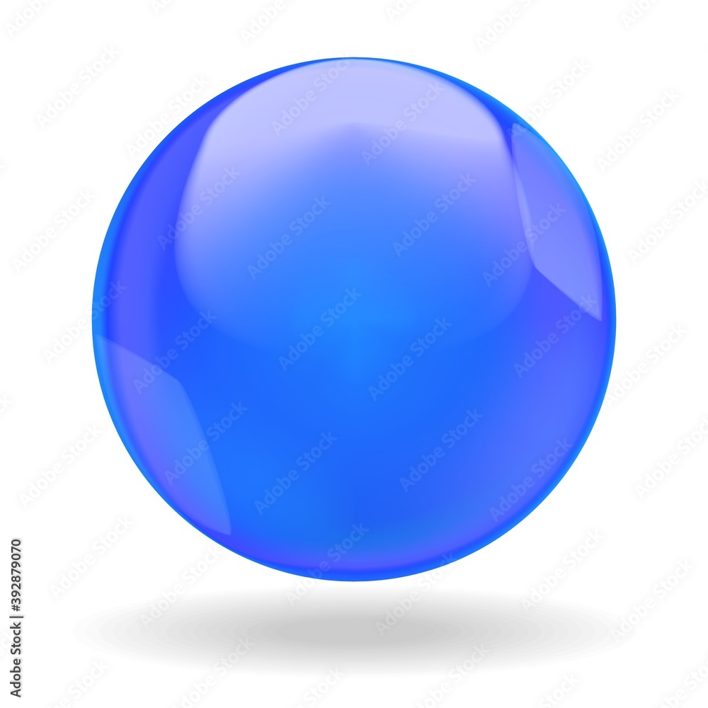 Blue shiny ball or round drop with glares, isolated on white background ...