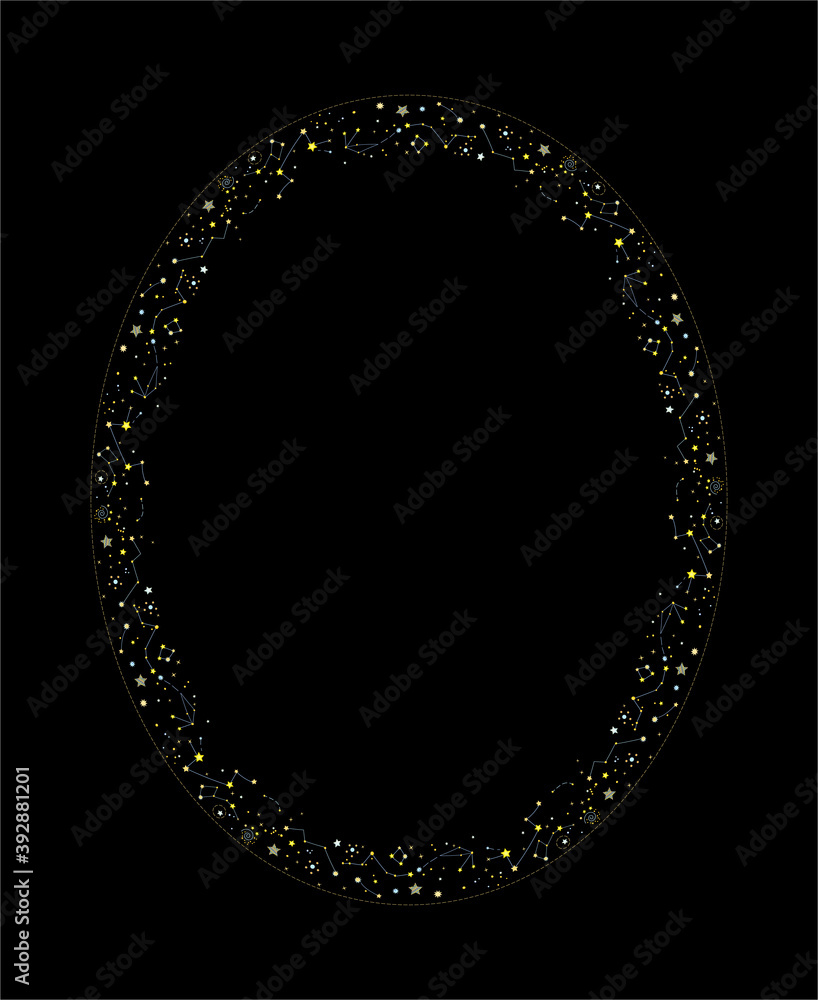 Beautiful gold oval made of stars and constellations with place for ...