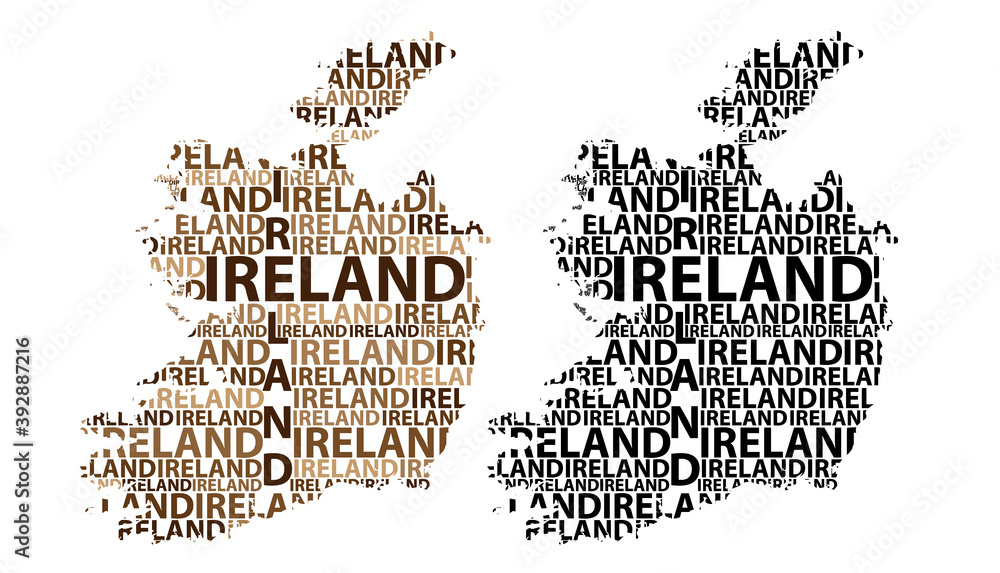 Sketch Ireland letter text map, Republic of Ireland - in the shape of ...