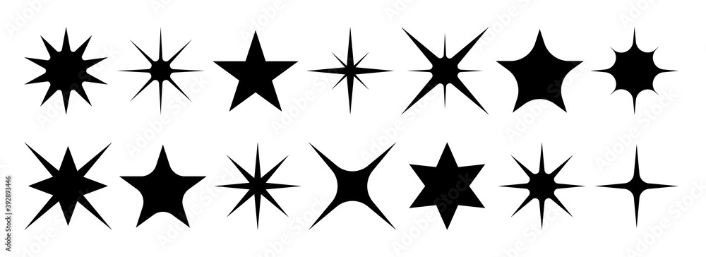 Christmas stars icon collection.Black set of stars, isolated on white ...