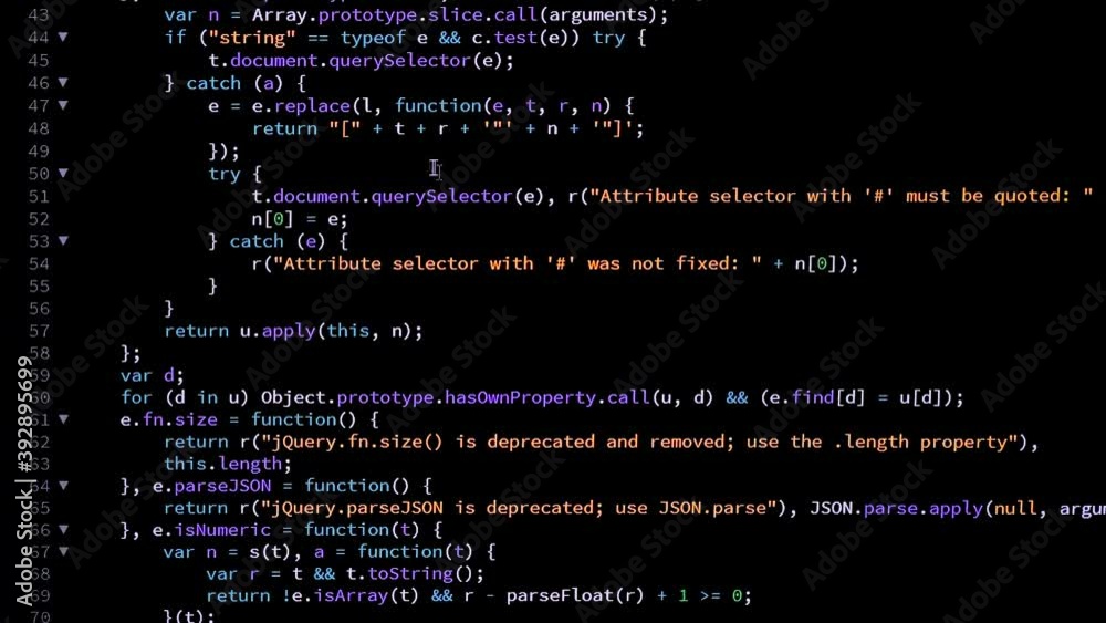 Developer is browsing and marking java script code on the computer screen. Code Scrolling ...