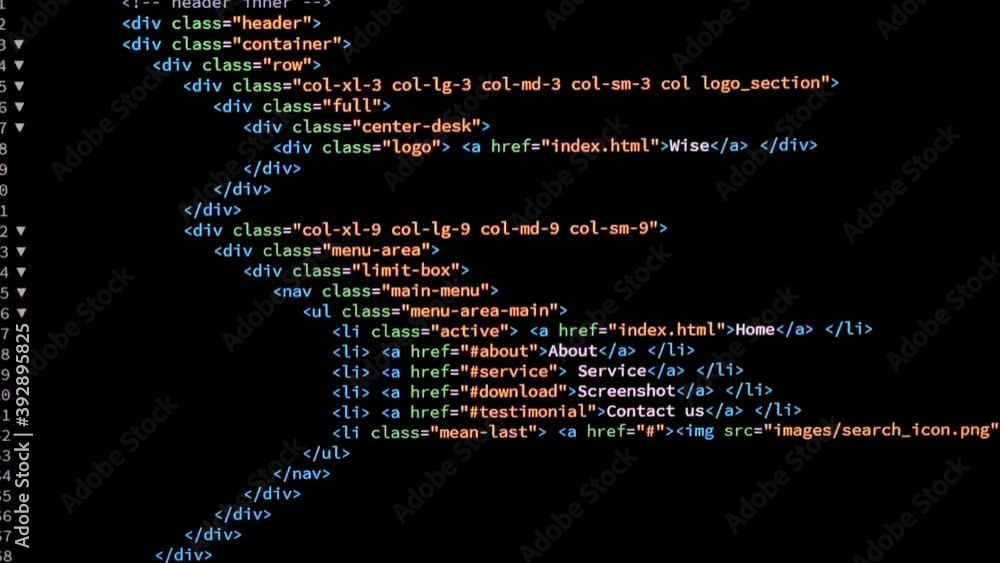 Developer is browsing html code on the computer screen. Code Scrolling. Computer script concept ...