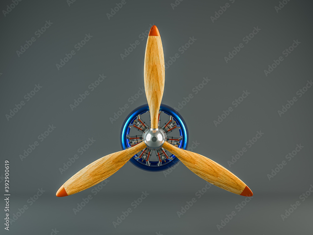 3D Rendering, Airplane Radial Engine and Propeller Stock Illustration ...