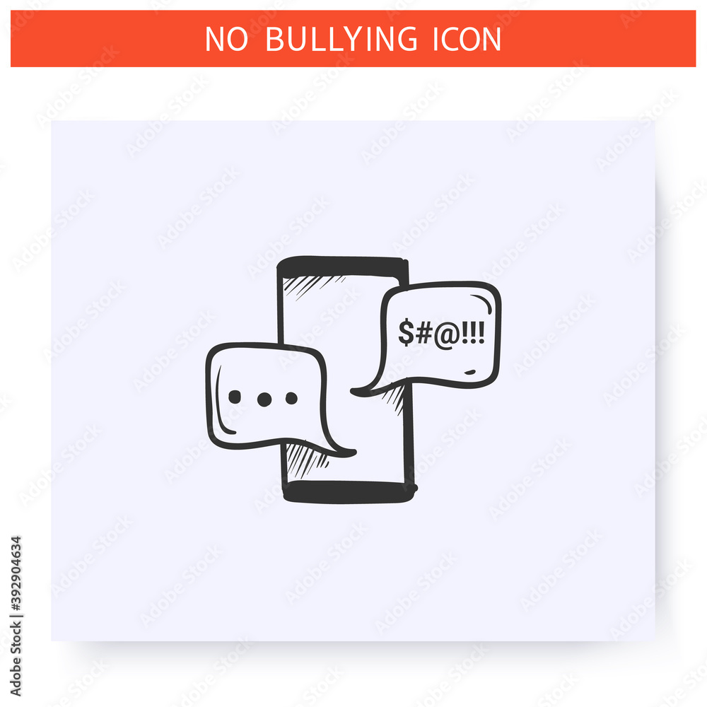 Harassing text message icon. Outline sketch drawing. Cyberbullying on ...