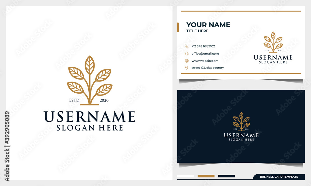 Simple tree logo design with elegant leaf line art style and business ...