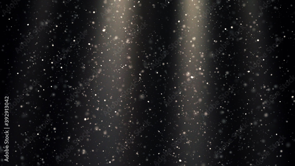 3D rendering small particles with volumetric lights. Computer generated ...