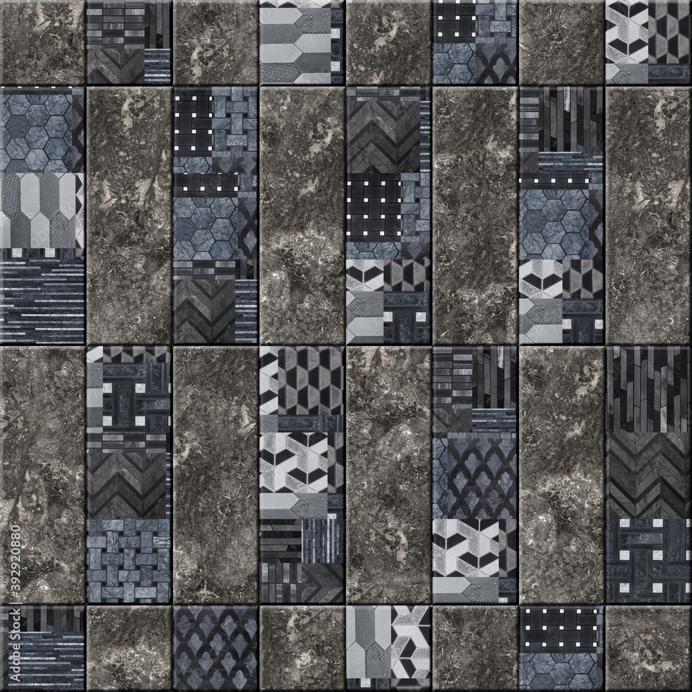 Decorative ceramic wall tiles with abstract pattern and natural stone ...