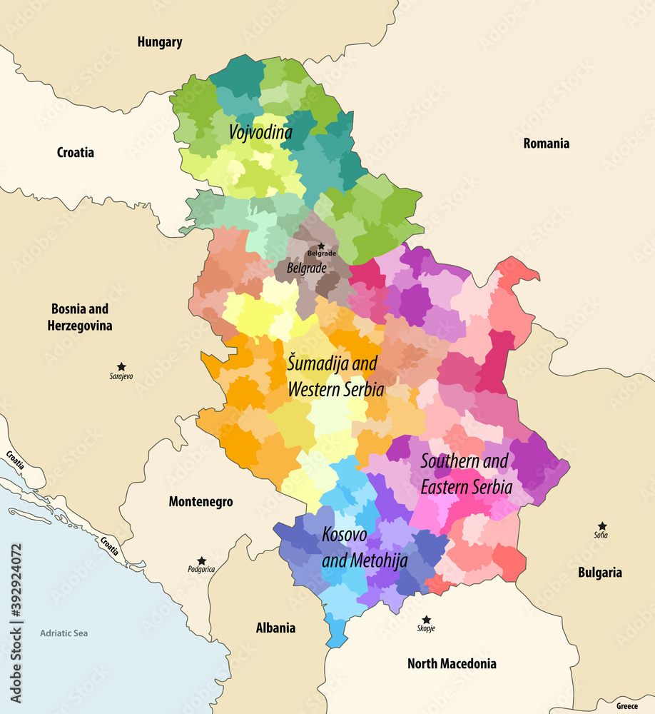 Districts and municipalities of Serbia colored by statistical regions ...