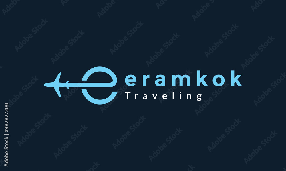 letter e with airplane fly travel transportation logo icon vector ...