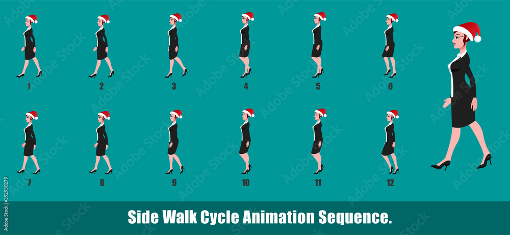 Vecteur Stock Christmas Santa Girl Walk Cycle Animation, Loopable Walk ...