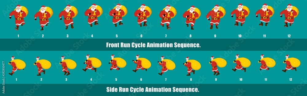 Christmas Santa Claus Run Cycle Animation, Loopable Run cycle anmamtion ...