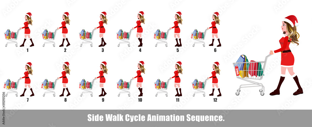 Christmas Santa Girl Walk Cycle Animation, Loopable Walk cycle ...