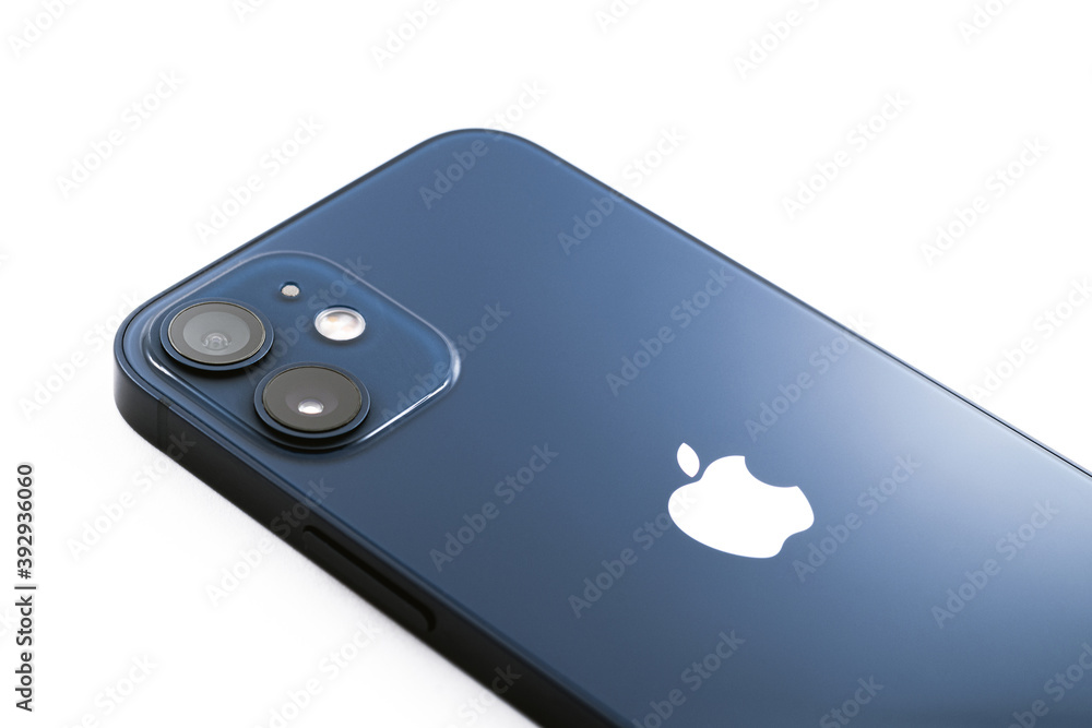 Apple iPhone 12 mini blue isolated on white background. Modern ...