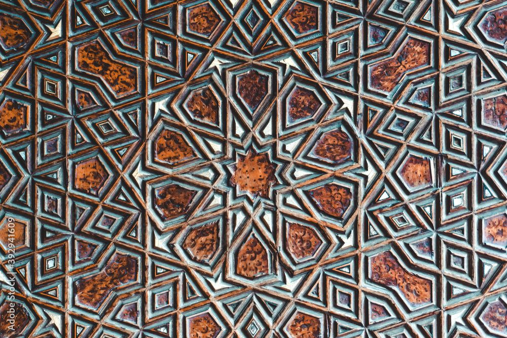 Islamic pattern on the wood wall of the Muslim mosque. Islamic wood ...
