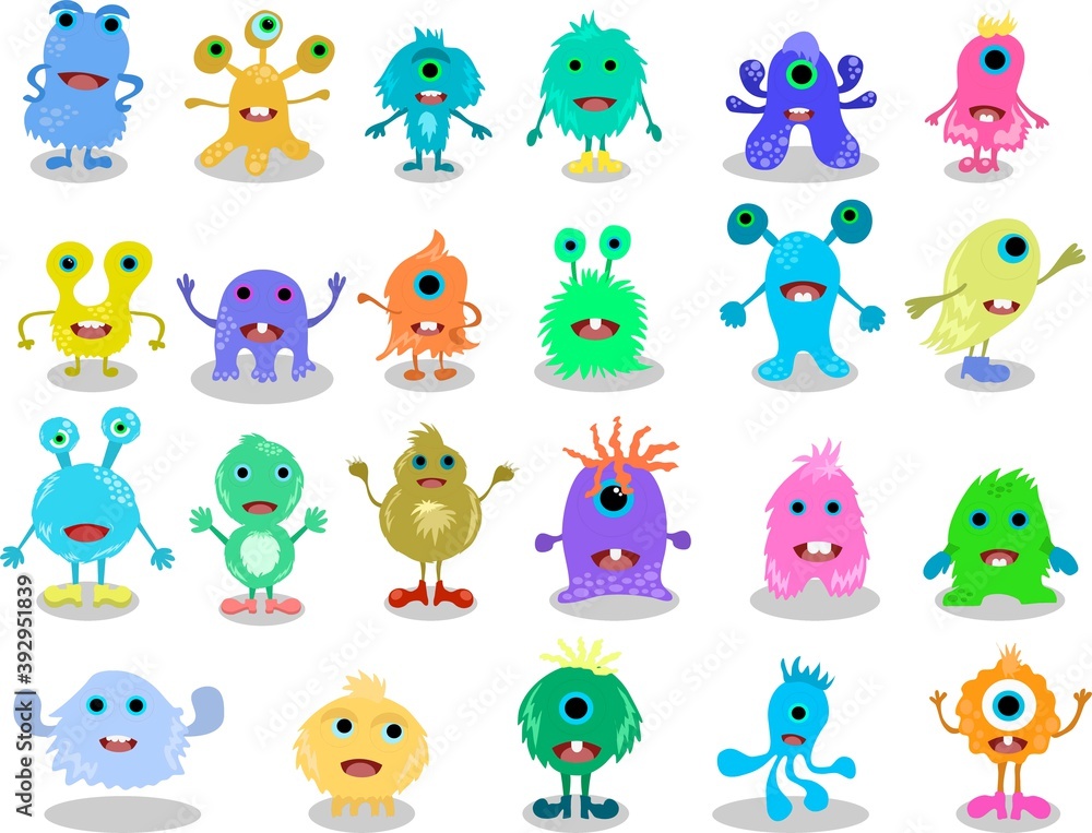 Cartoon Monsters collection. Vector set of cartoon monsters isolated ...
