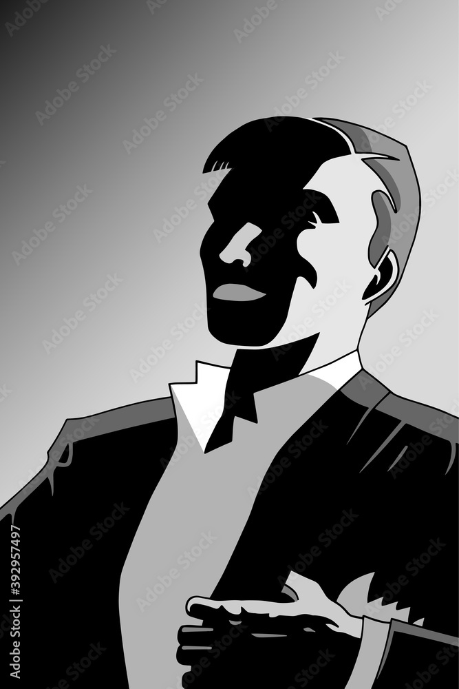 Drawing of fancy man smiling in formal wear from the twenties, in film ...