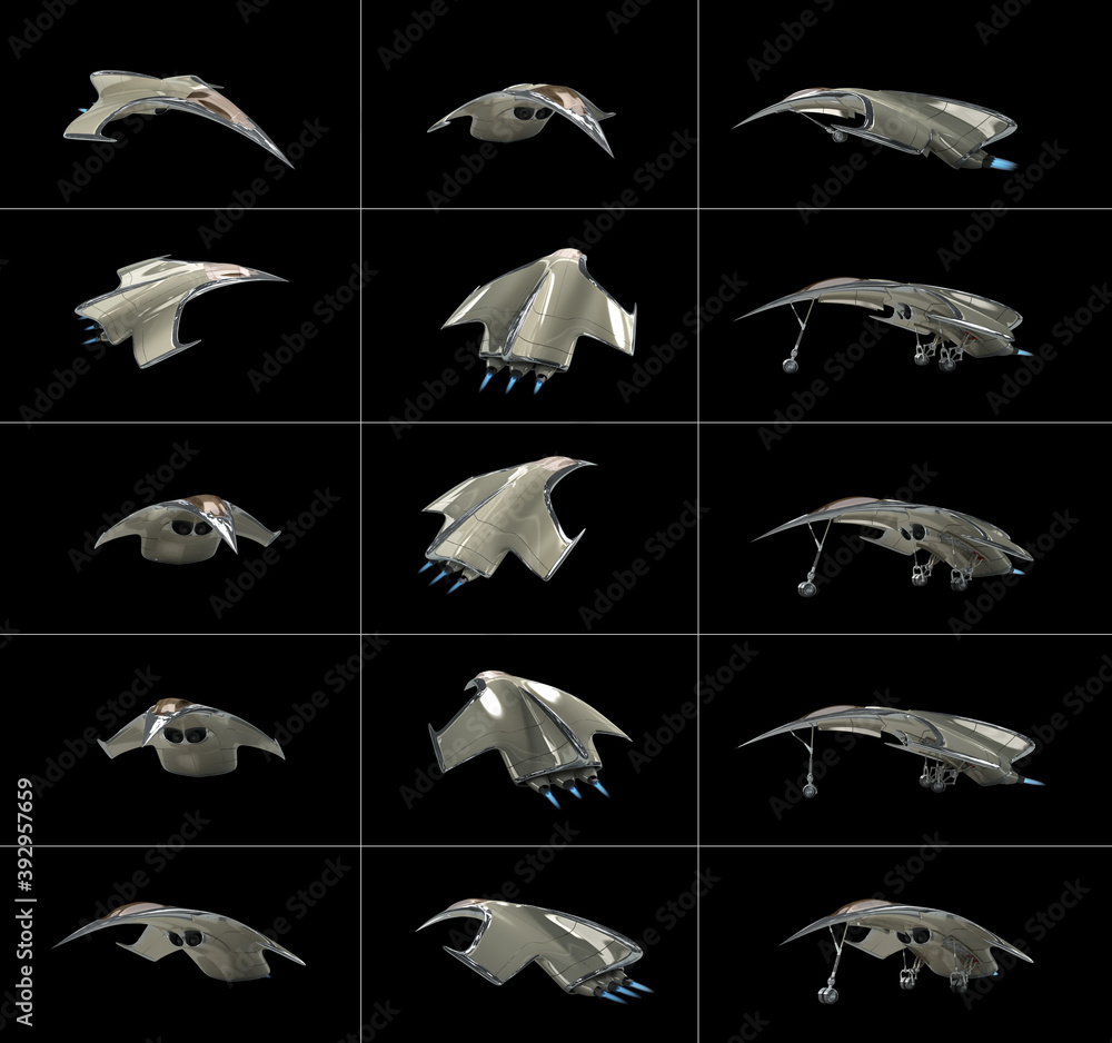 Collage of a futuristic aircraft from various angles Stock Illustration ...