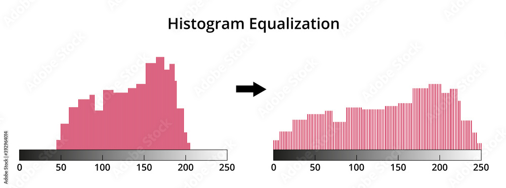 Vector illustration of histogram equalization isolated on white. A ...