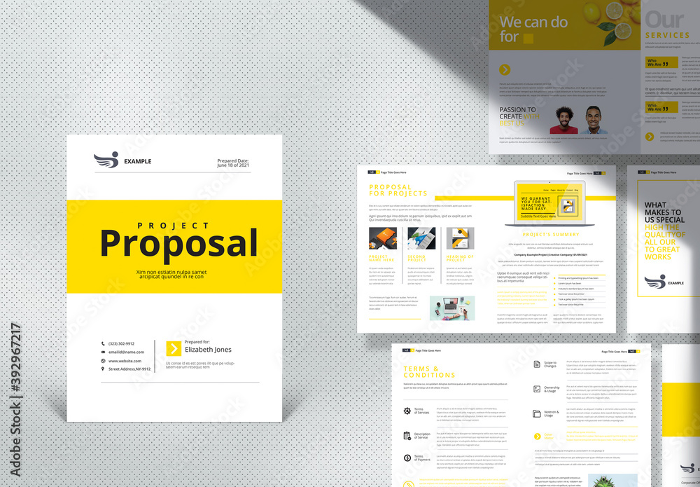 Project Proposal Layout with Yellow Accents Stock Template | Adobe Stock