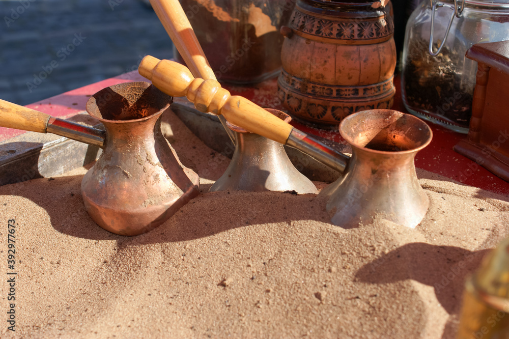 coffee turks turkish coffee in the sand Stock Photo | Adobe Stock
