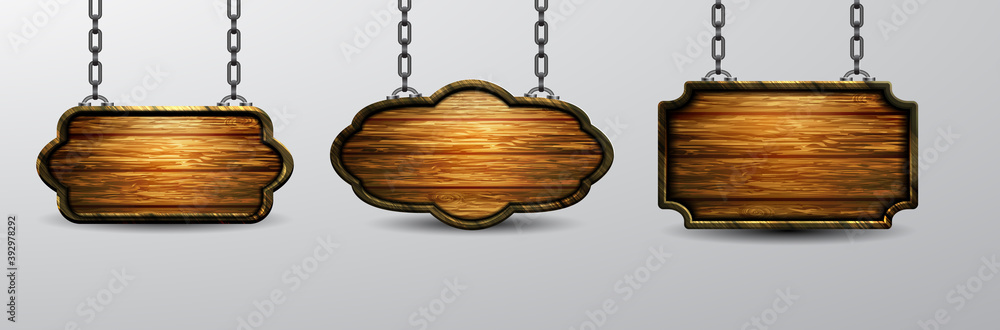 Vector realistic illustration of wooden signboard Stock Vector | Adobe ...