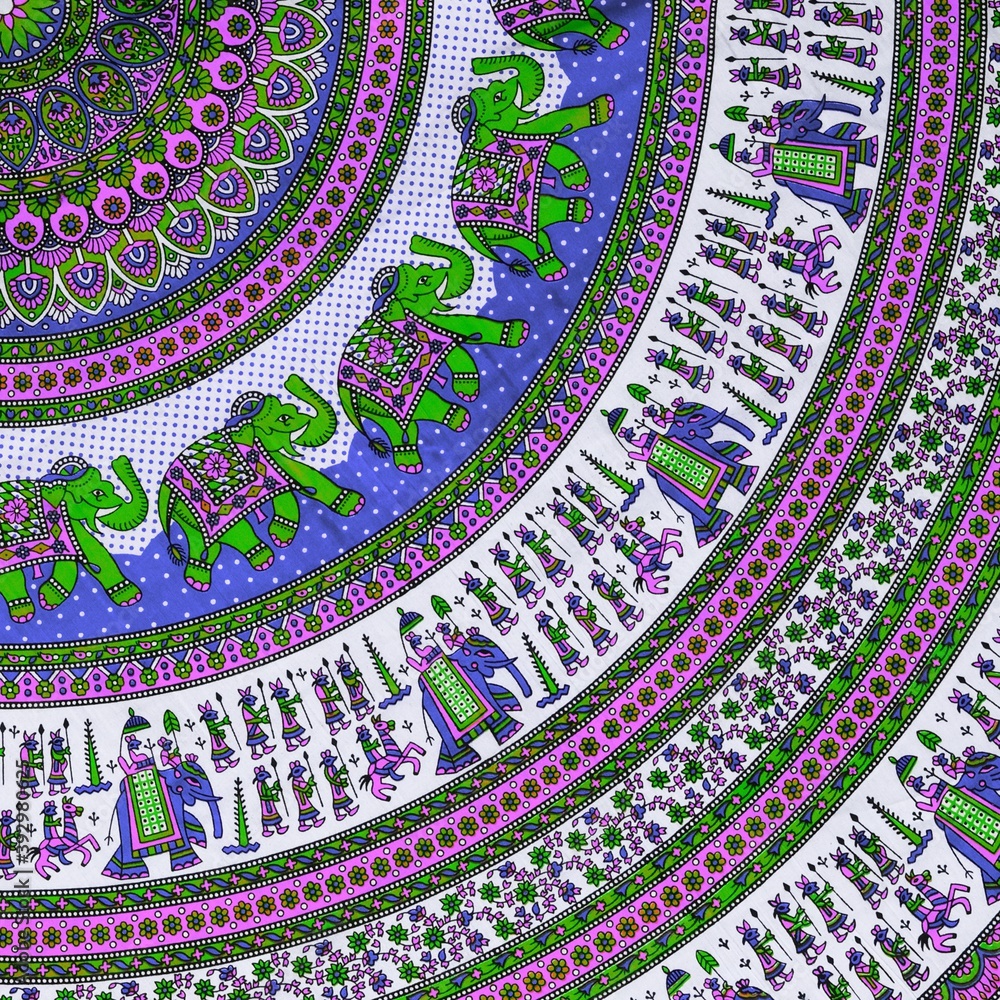 Quarter of square silk scarf with intricate mandala sun and distinctive ...