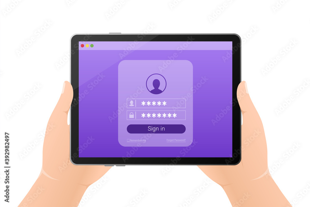 Log in tablet hands, great design for any purposes. Vector illustration ...