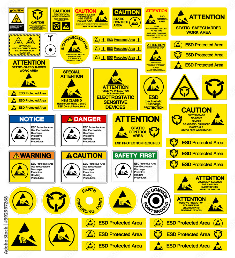 Set Of Electrostatic Sensitive Device (ESD) Collection Symbol Sign ...