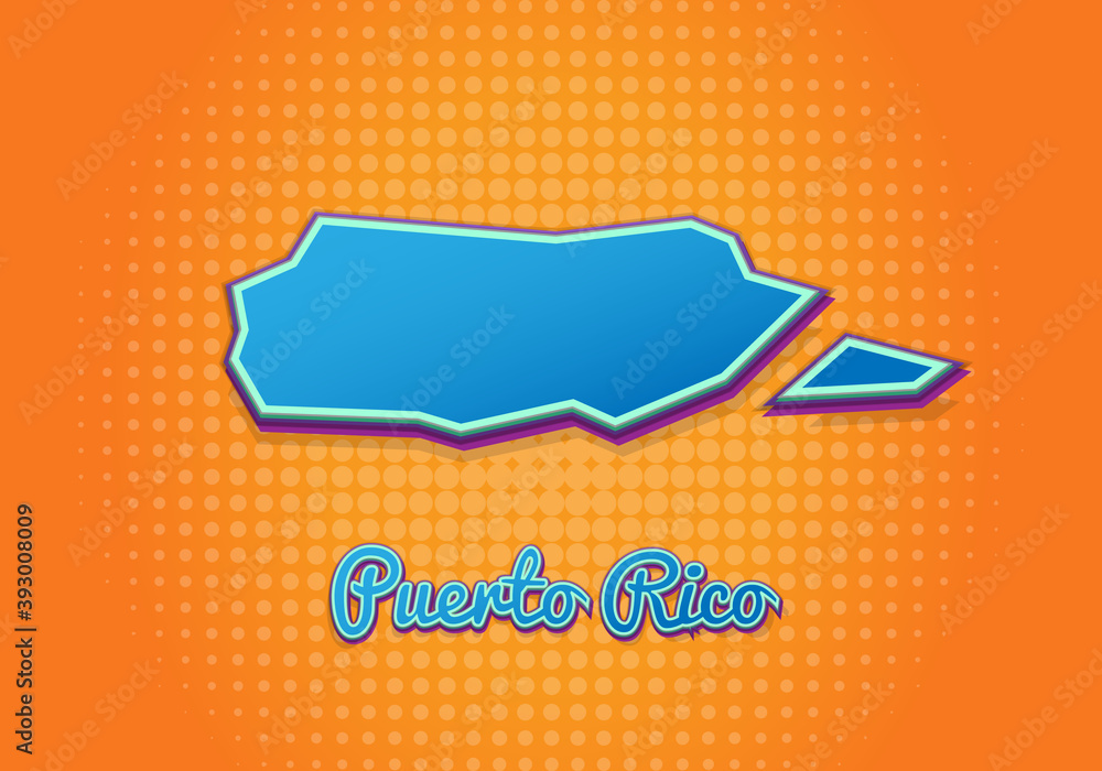Retro map of Puerto Rico with halftone background. Cartoon map icon in ...