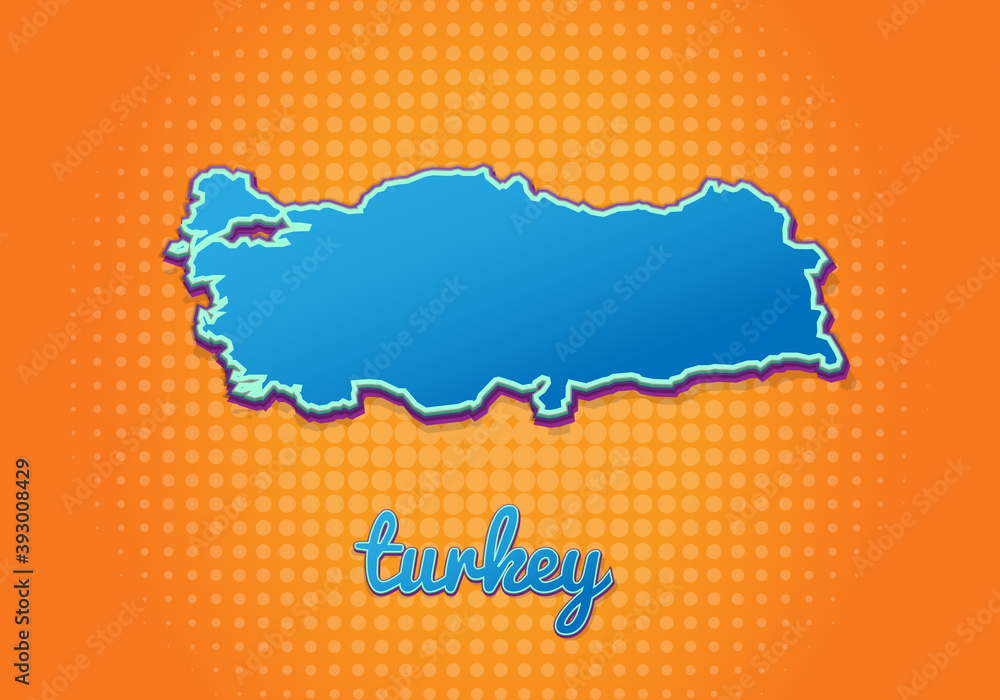 Retro map of turkey with halftone background. Cartoon map icon in comic ...