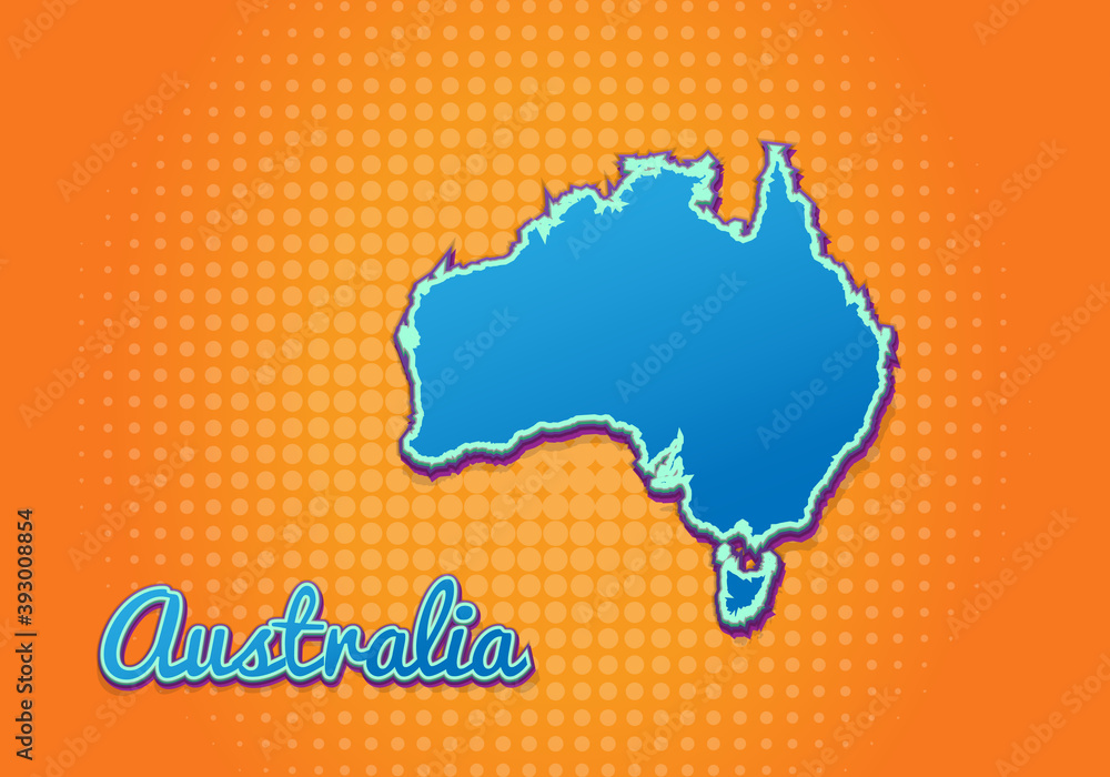 Retro map of australia with halftone background. Cartoon map icon in ...