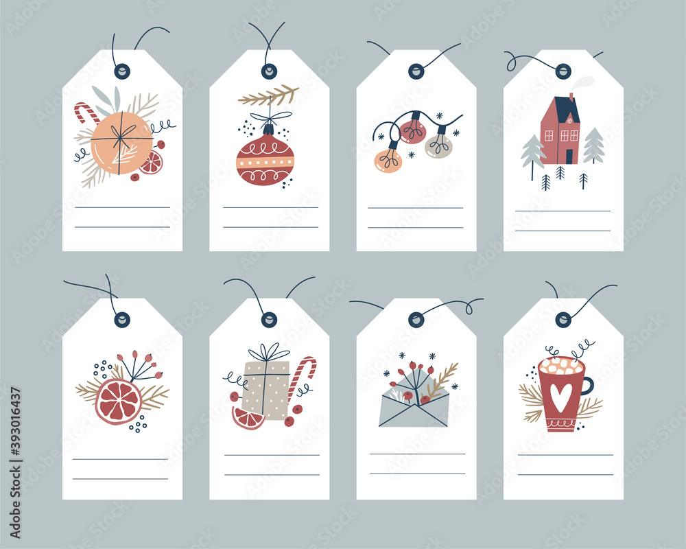 Christmas and New Year tags collection. Gift cards for winter holidays ...