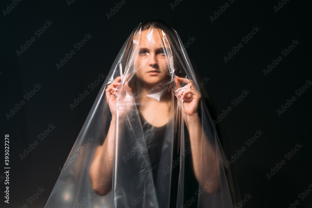 Art portrait. Plastic pollution. Environmental protection. Waste reuse ...