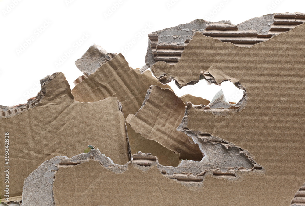 Torn, damaged cardboard for recycling isolated on white background with ...