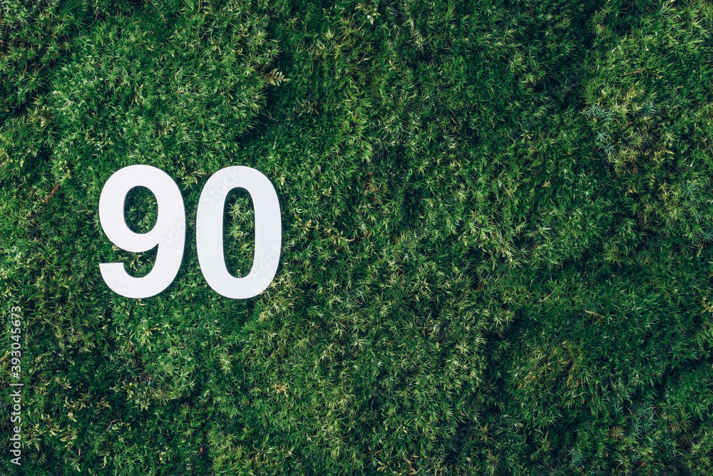 Green grass, digit ninety. Birthday greeting card with inscription 90 ...