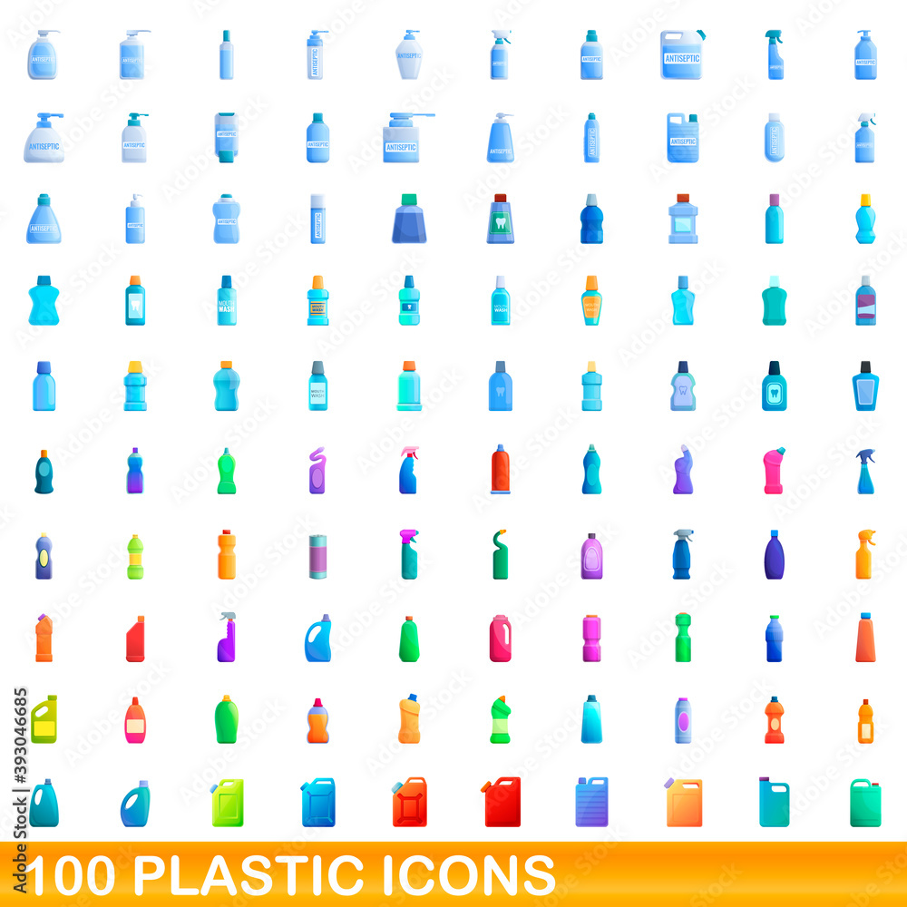 100 plastic icons set. Cartoon illustration of 100 plastic icons vector ...