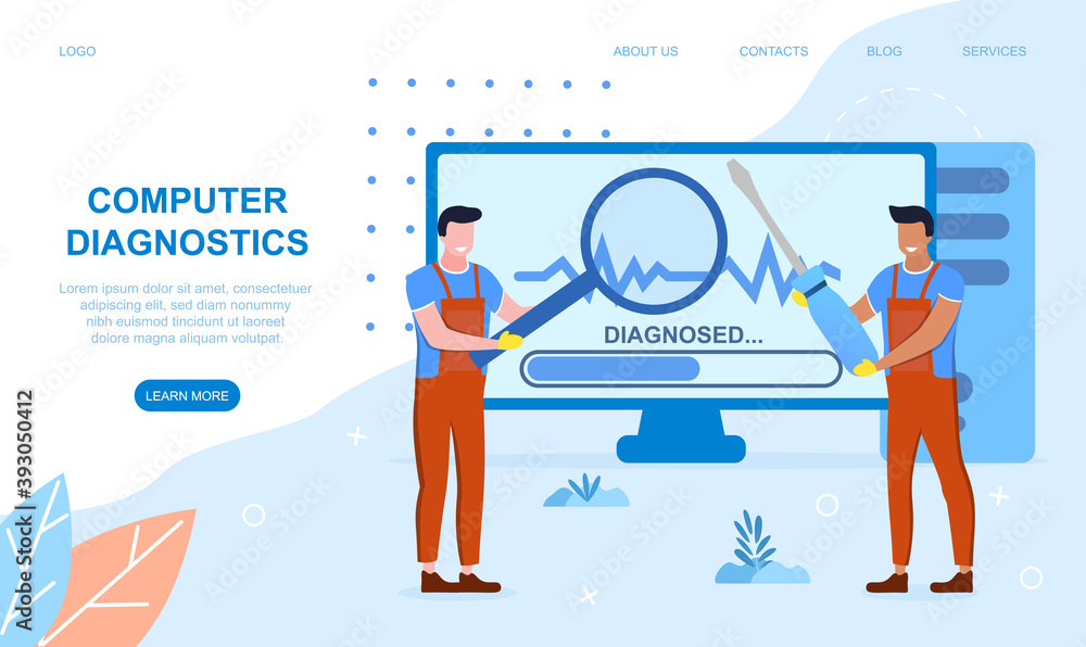 Computer repair, computer service, diagnostics concepts with character ...